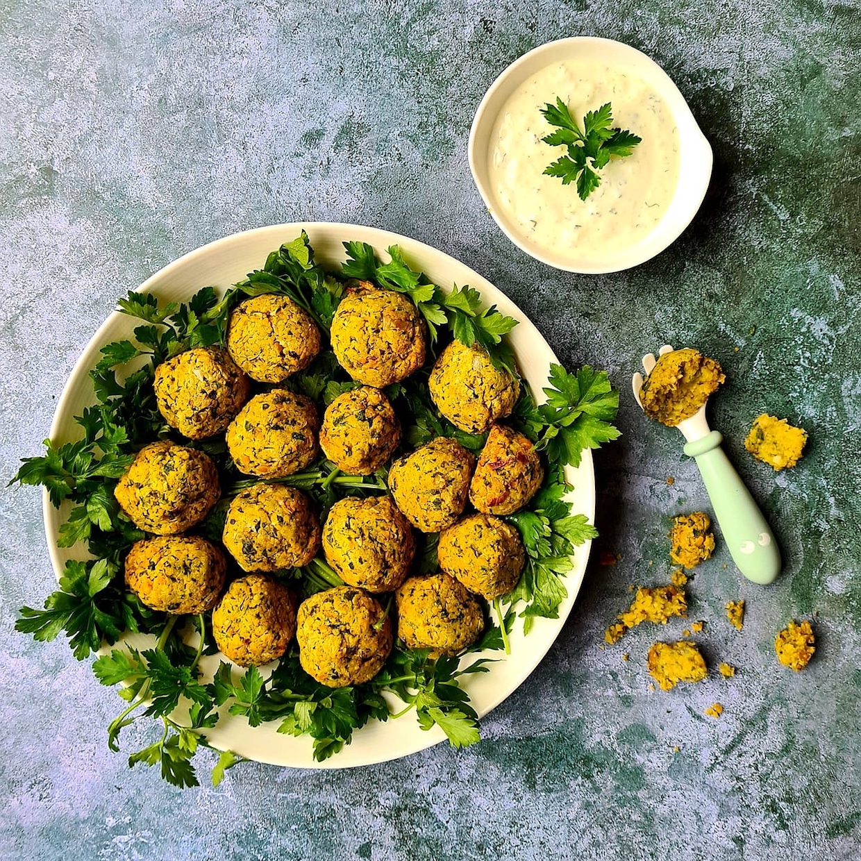 Chickpea and Pea Falafel with Tzatziki Dip - weaningworld.com